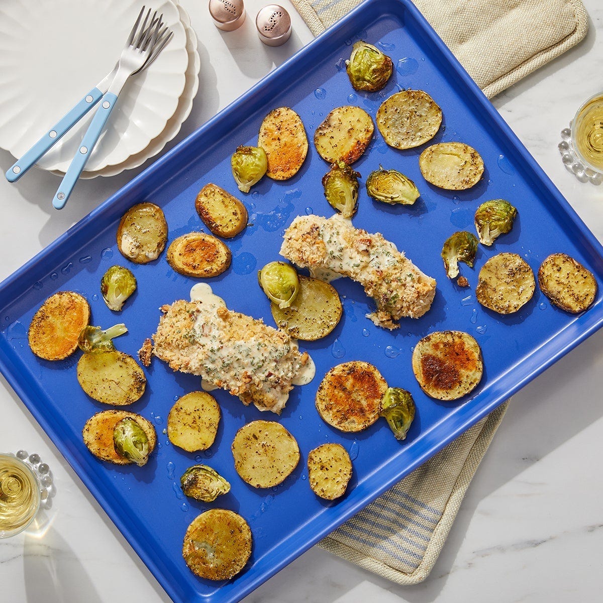 Recipe: Rosemary-Walnut Crusted Cod with Roasted Potatoes & Brussels ...