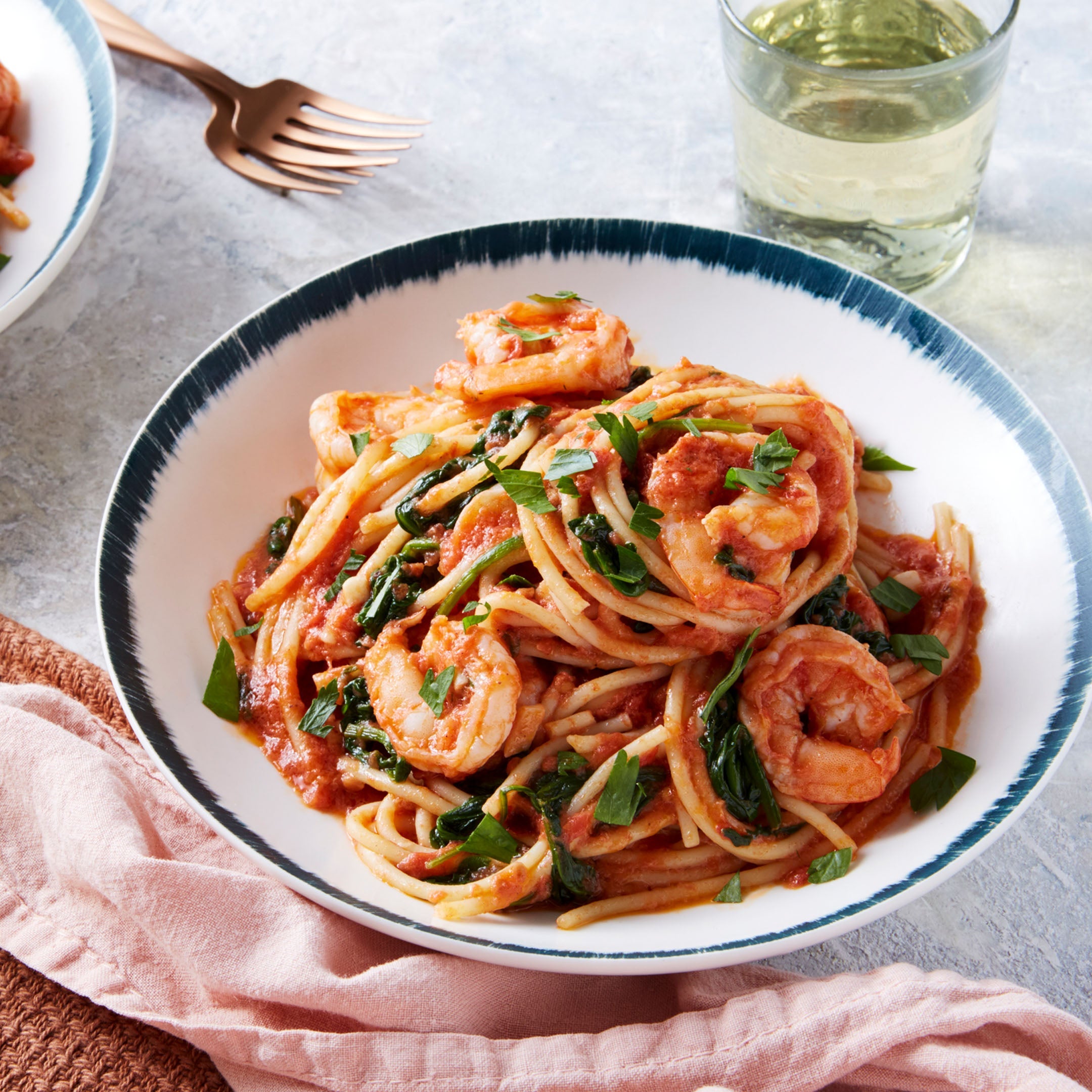 Shrimp Spaghetti Marinara with Spinach