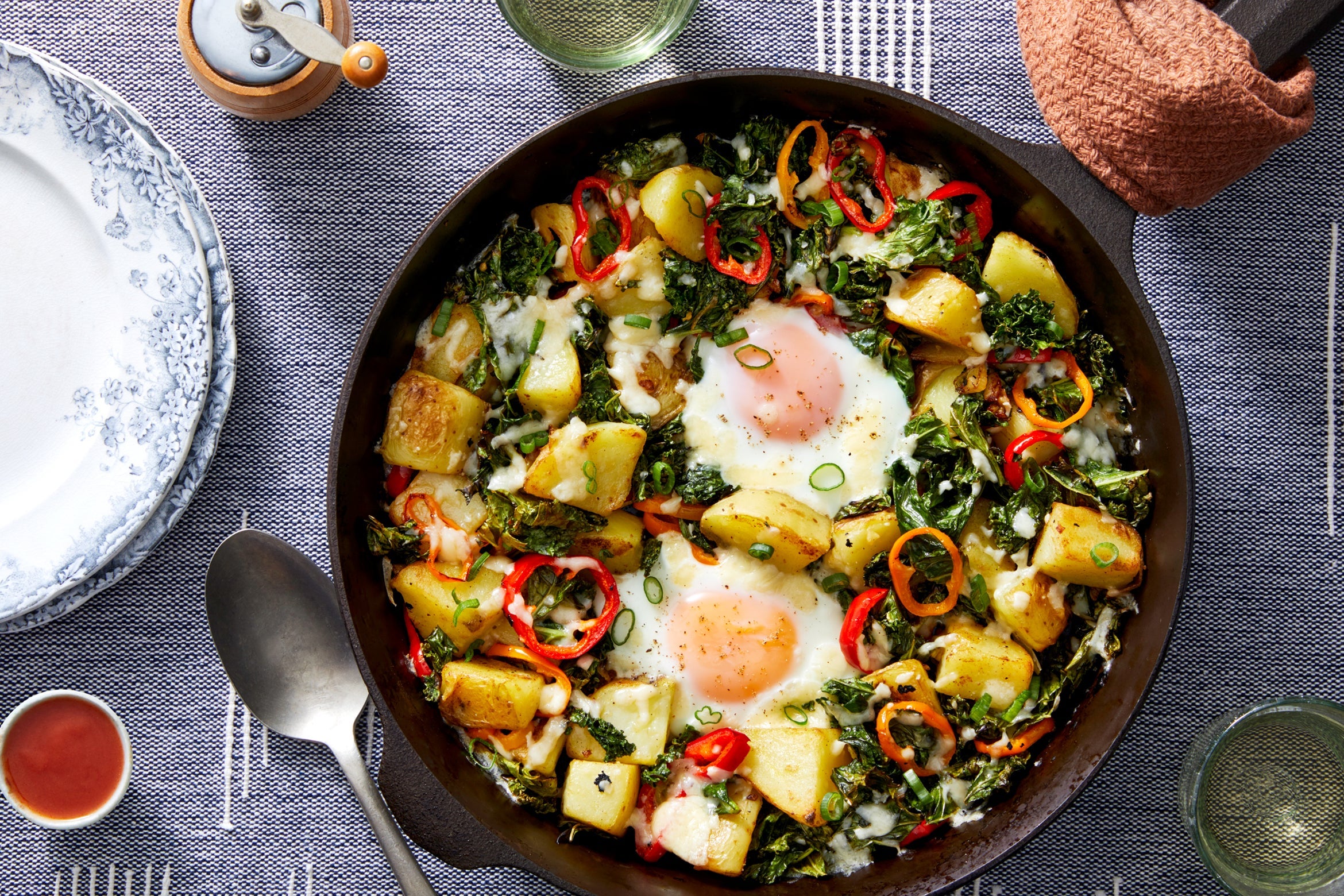 Recipe: Baked Pepper & Potato Hash with Eggs & Cheddar Cheese - Blue Apron