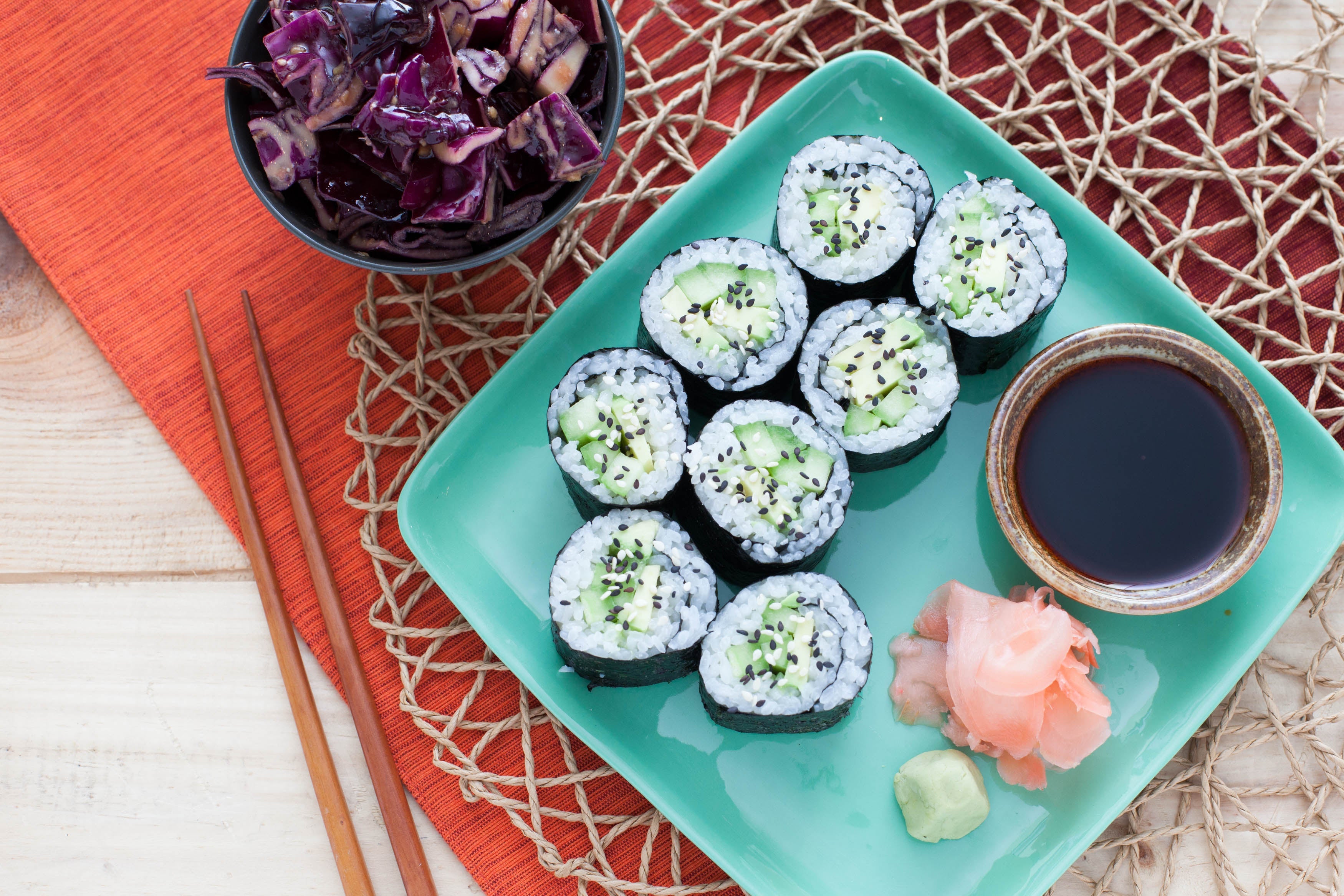 Recipe: Cucumber-Avocado Maki with Red Cabbage-Miso Slaw - Blue Apron