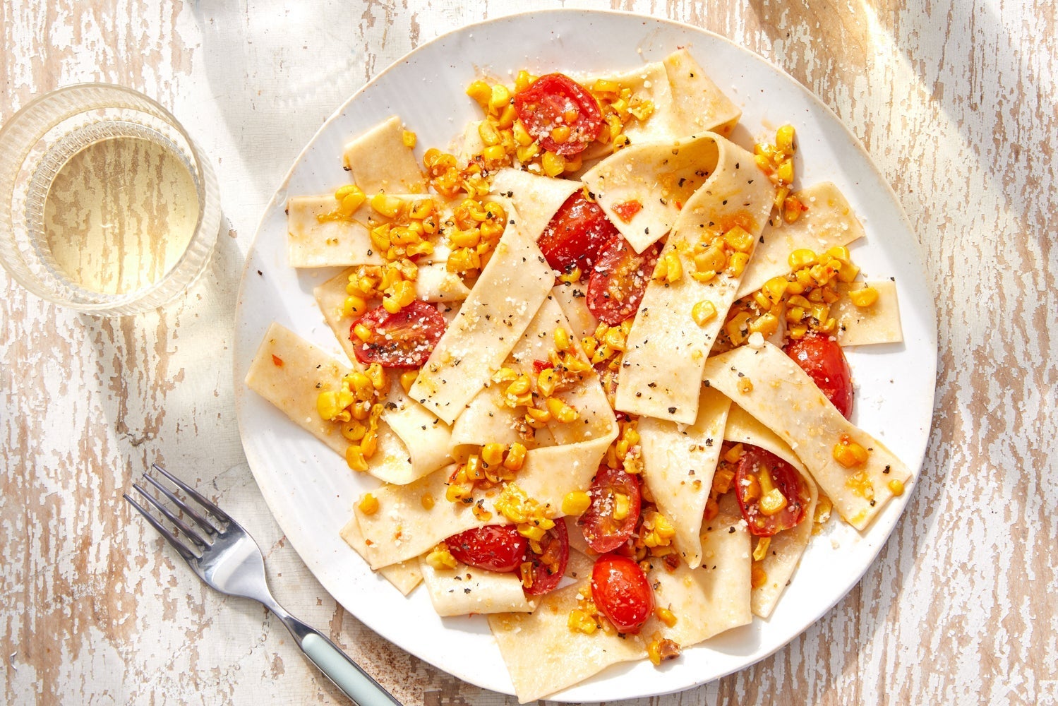 Recipe: Hand-Cut Pappardelle with Corn, Tomatoes & Romano Cheese - Blue ...