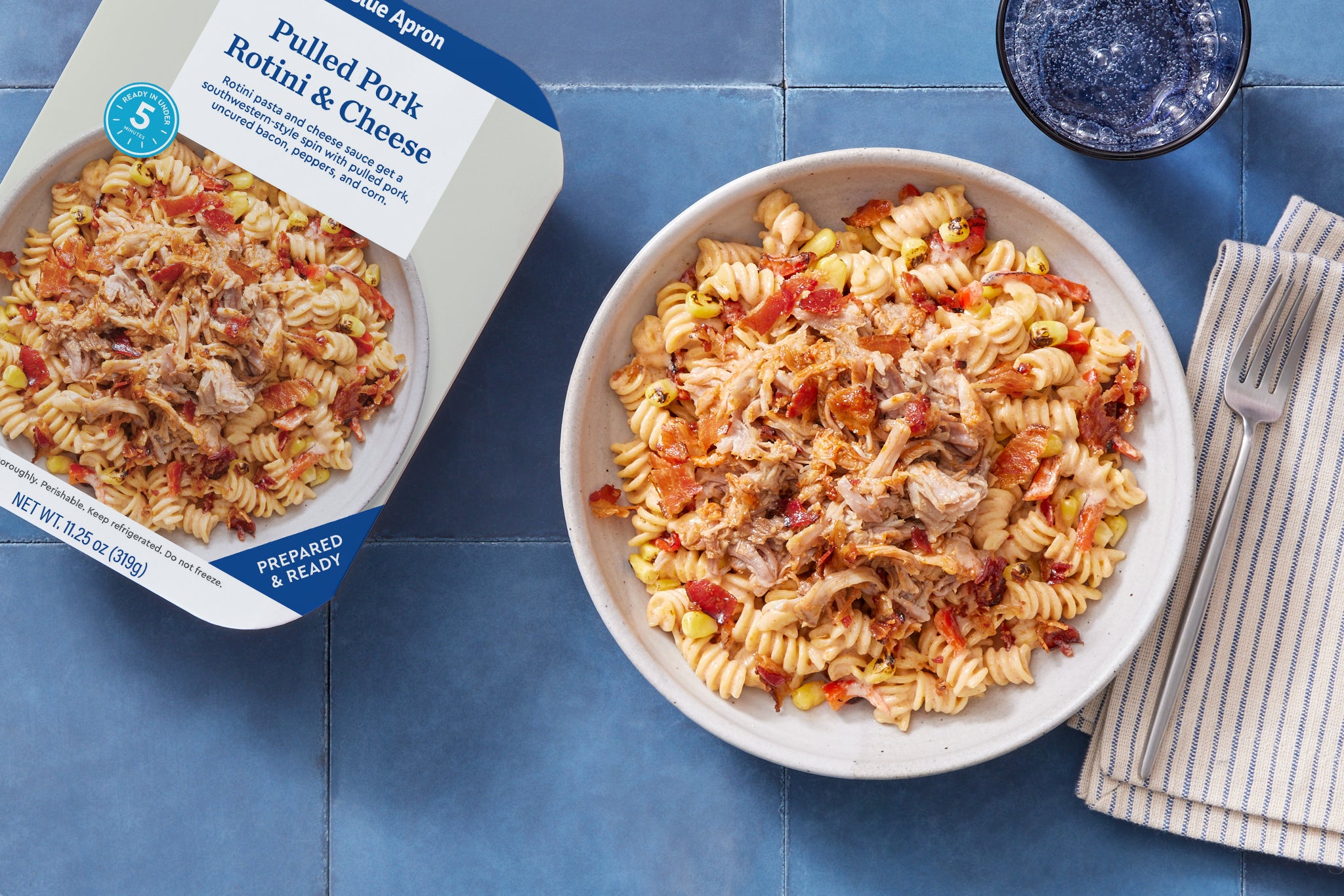 Recipe: Pulled Pork Rotini & Cheese with Bacon, Peppers & Corn - Blue Apron