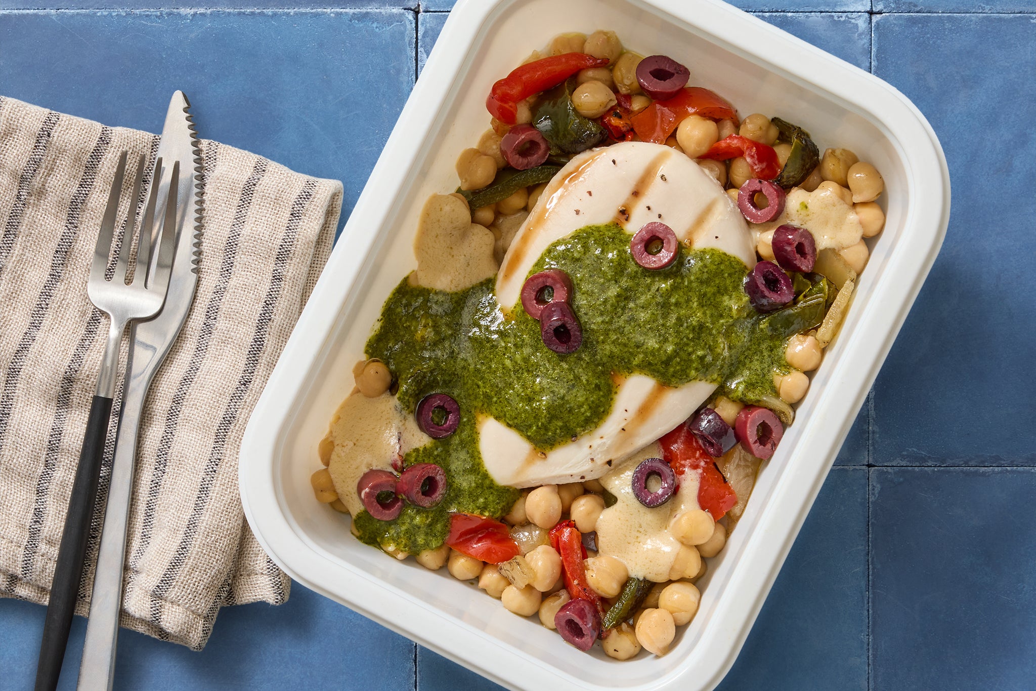Recipe: Garlic-Tahini Chicken with Chickpeas & Cilantro Pesto - Blue Apron