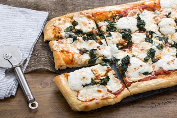 Spinach & Pine Nut Pizza with Lemon Ricotta & Chile Honey