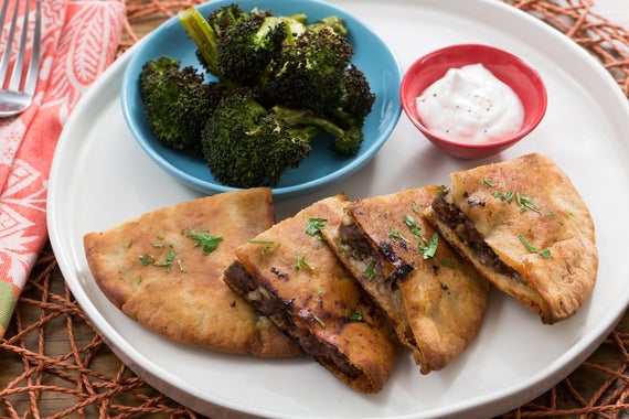 Lebanese Lamb & Beef Arayes with Roasted Broccoli & Labneh