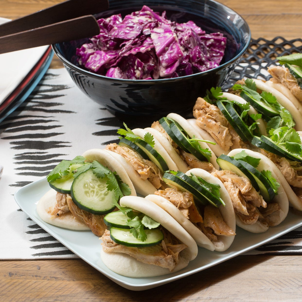 Recipe: Hoisin Chicken Steam Buns with Miso-Sesame Slaw, Cucumber ...