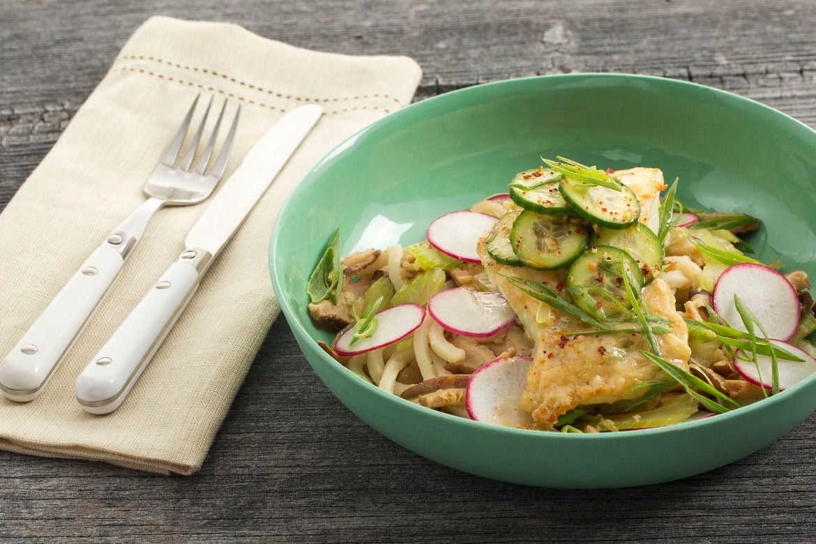 Recipe: Seared Cod & Udon Noodles with Shiitake Broth & Togarashi ...