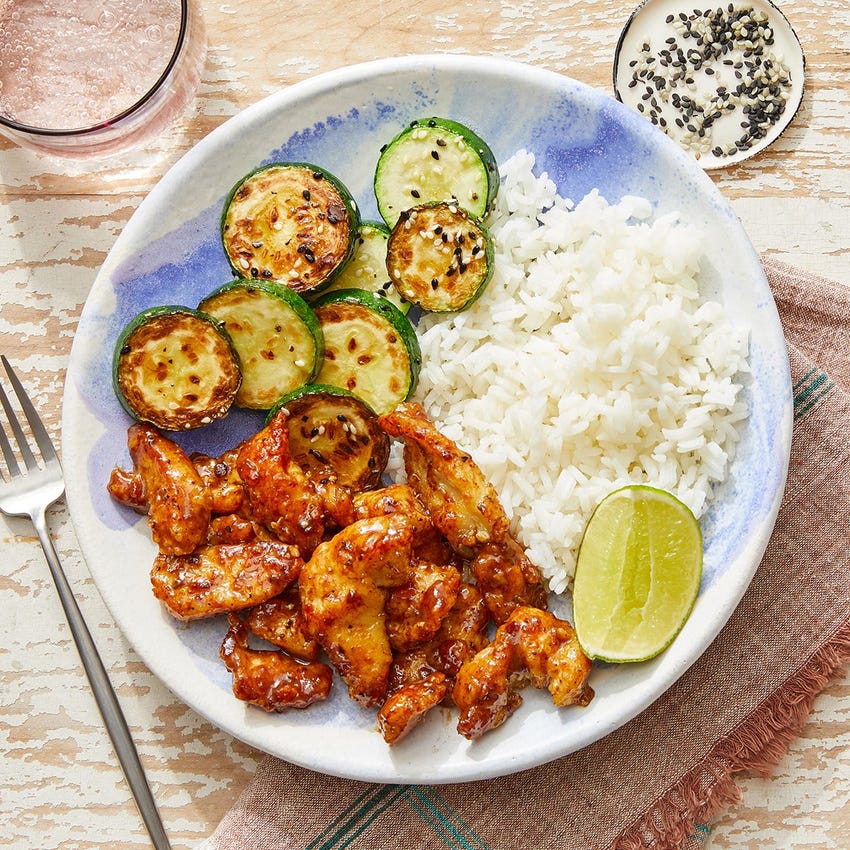 Recipe: Crispy Cumin-Sichuan Chicken with Sesame Zucchini & Lime Rice ...